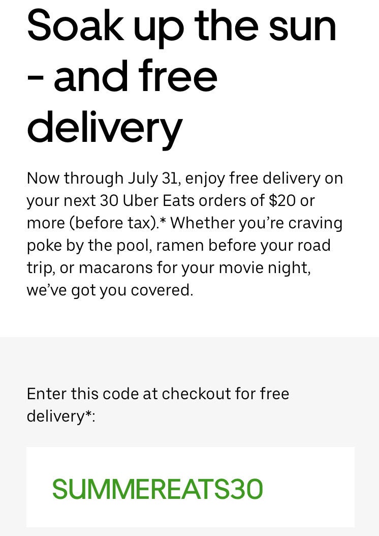 [Ubereats] Free delivery with UberEats on next 30 orders ...