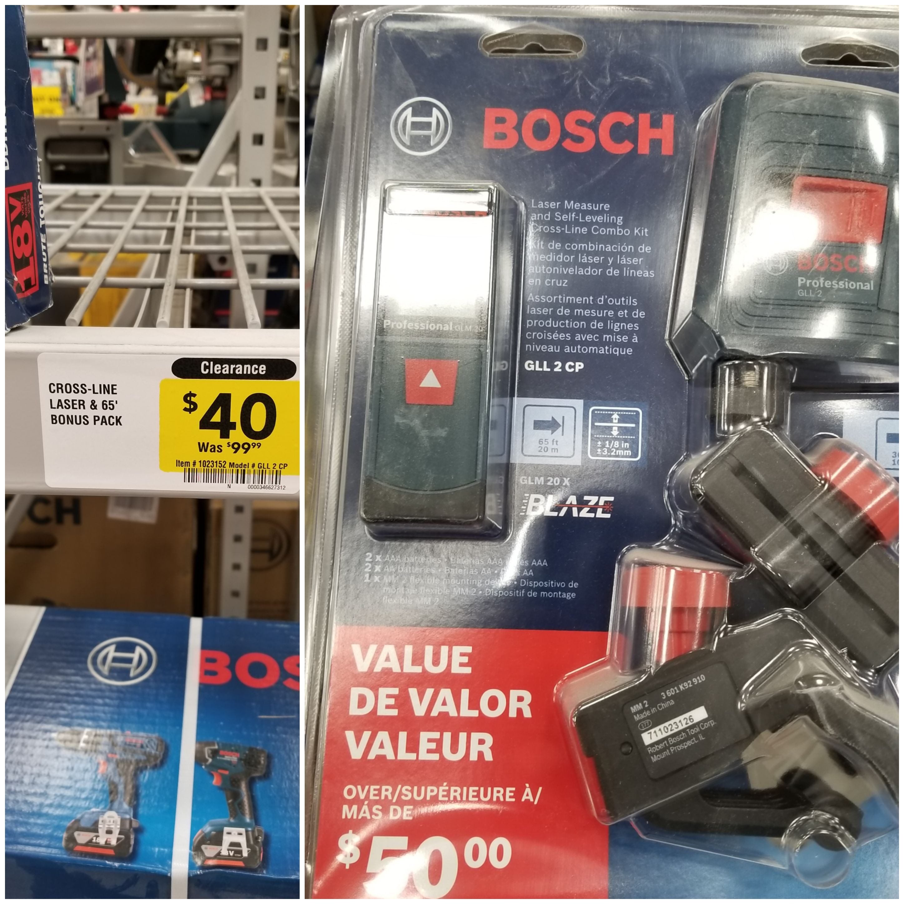 [Lowe's] Bosch GLL2 Cross-Line Laser and GLM 20 Laser Set - 2 Piece ...