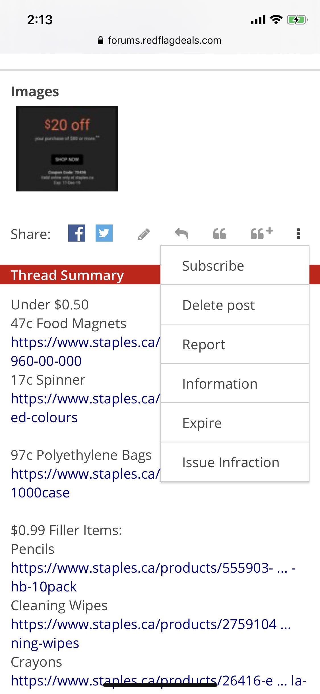 [Answered] "Report" button on the Web version on a phone - RedFlagDeals ...