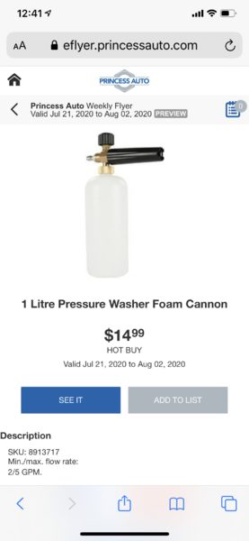 [Princess Auto] PrincessAuto: $15 1 Litre Pressure Washer Foam Cannon ...