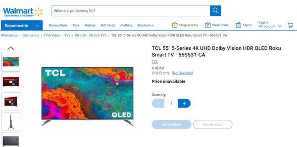 [Walmart] TCL 5 Series 4K QLED TV 55"/50" ($498 or $448) - RedFlagDeals ...