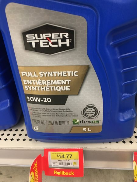 [Walmart] Walmart SuperTech Synthetic Oil 5L $14.47 - Now Includes 0W20 ...