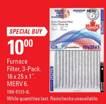 [Canadian Tire] 3 Pack Furnace Filters (16x25x1) $10 starting August 12 ...