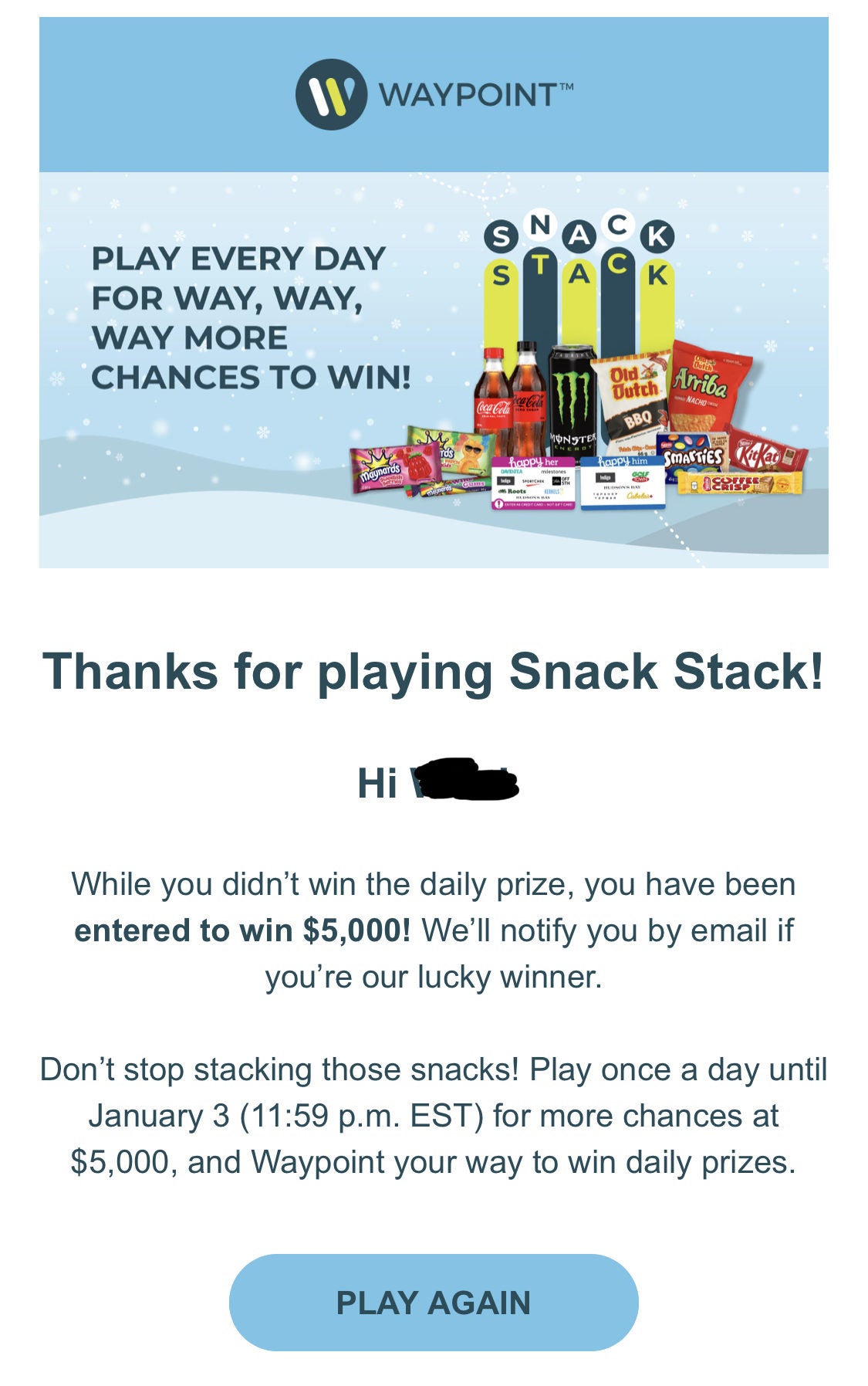[Daily] 2022/01/03 WAYPOINT “Snack Stack Contest” ($5,000) [BC AB SK MB ...