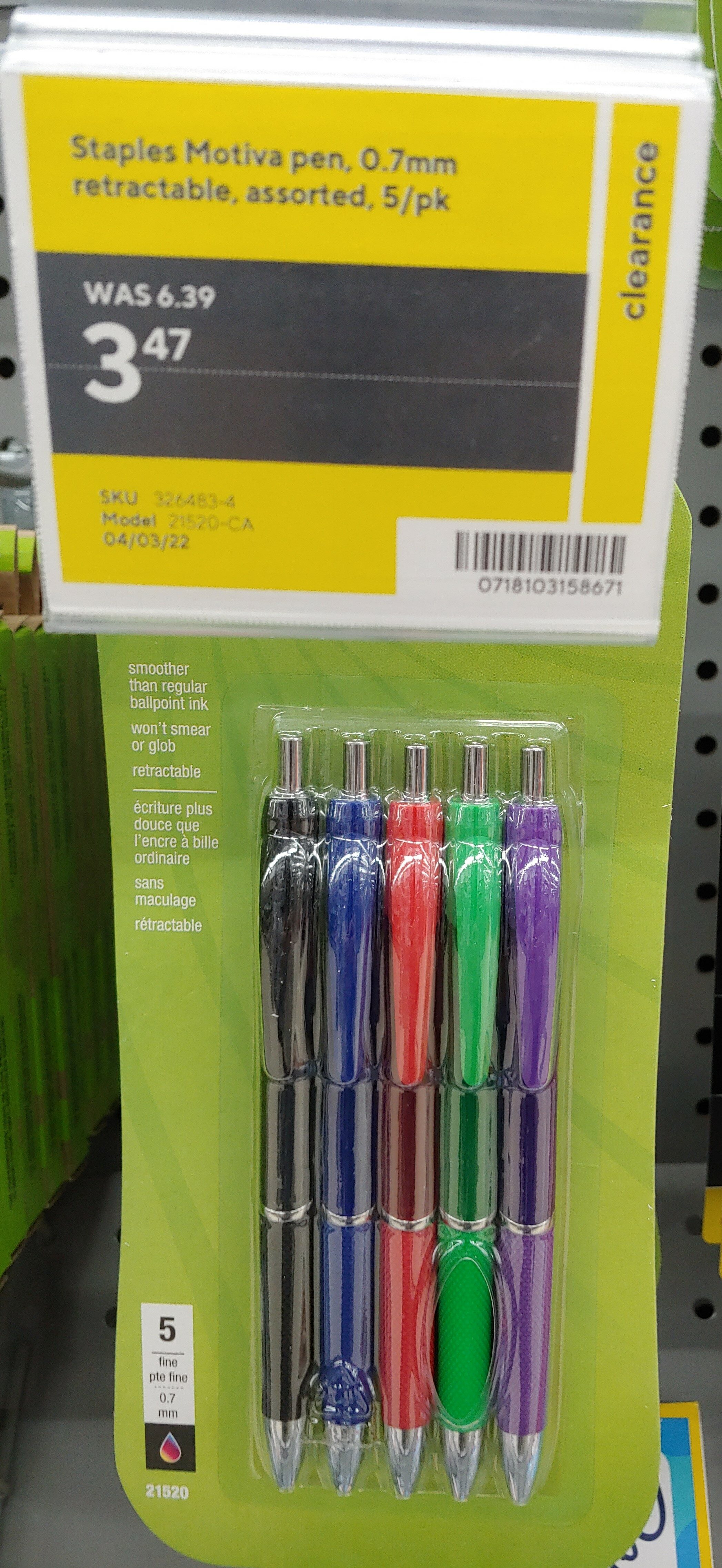 [Staples] Staples Motiva Ballpoint retractable Pens - Fine 0.7mm ...