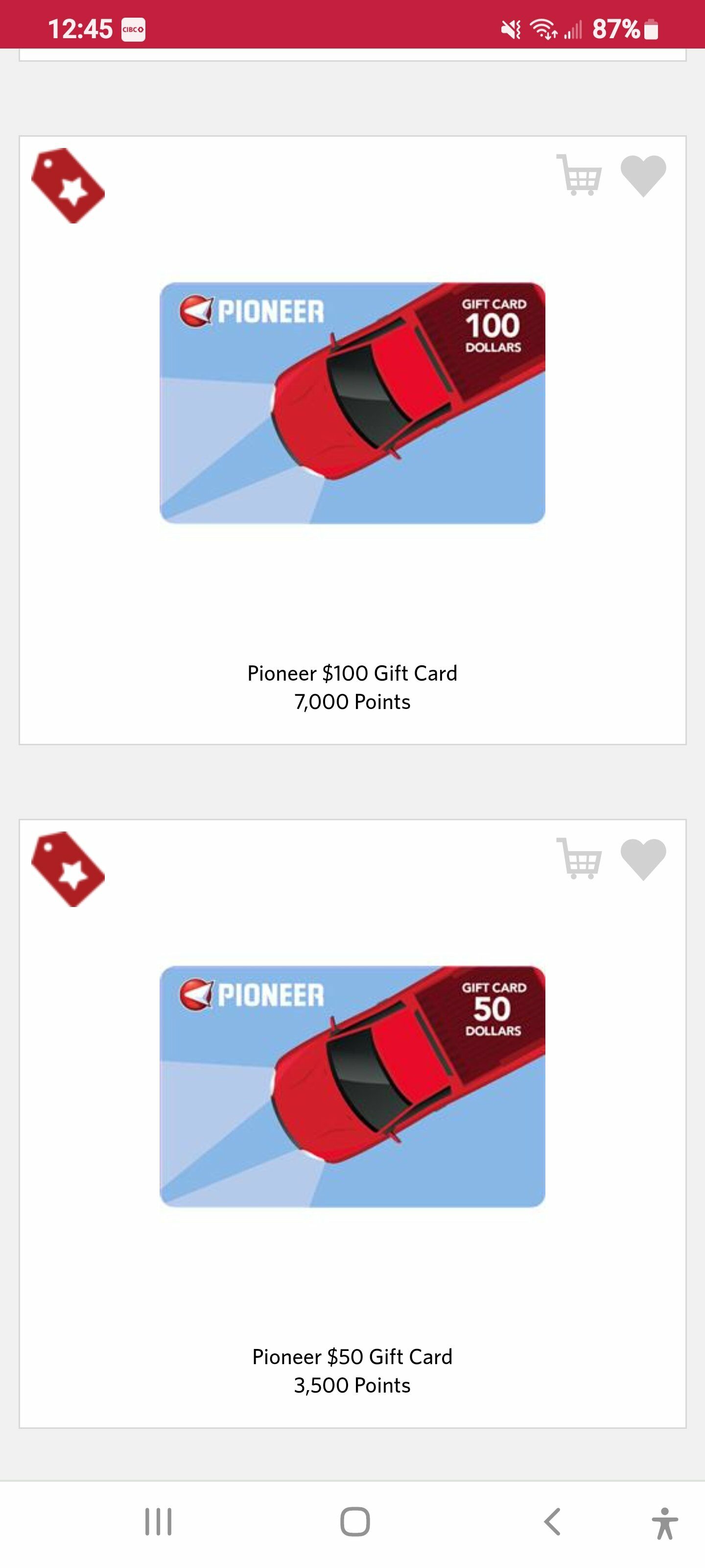 [CIBC visa infinite Aventura] Visa Aventura Points Redemption - $100 ...