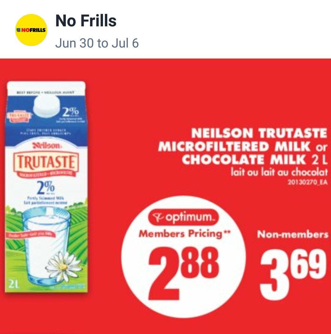 [No Frills] Neilson Microfiltered 2L Milk $1.88 (after PCO pricing ...