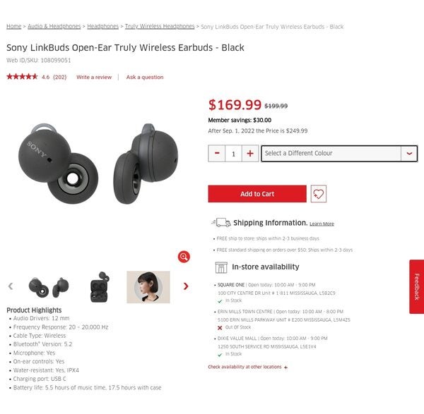 [The Source] Sony LinkBuds Open-Ear Truly Wireless Earbuds - $169.99 w ...