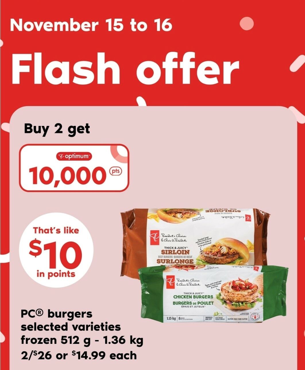 [Loblaws] Buy 2 get 10,000 optimum points on PC burgers varieties ...