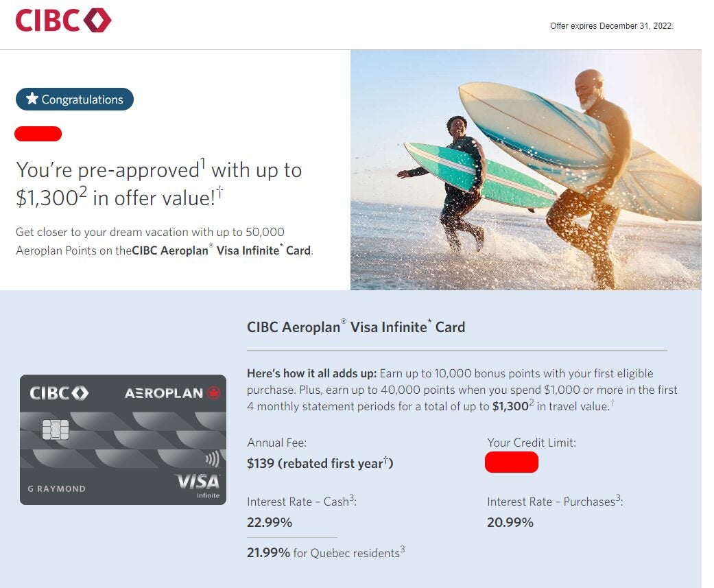 [CIBC] Aeroplan Visa Infinite 45K point& Visa Infinite Privilege 90K ...