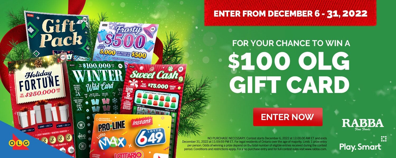 [Once] 2022/12/31 Rabba Foods Win $100 OLG Gift Card [ON only ...
