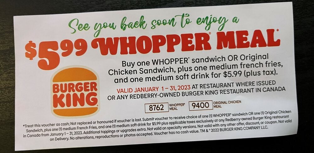 [Burger King] Whopper Meal or Original Chicken sandwich Meal - $5.99 ...