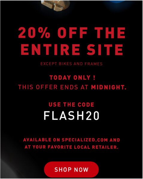 [Specialized] Specialized : Extra 20% off (except bikes) - TODAY ONLY ...