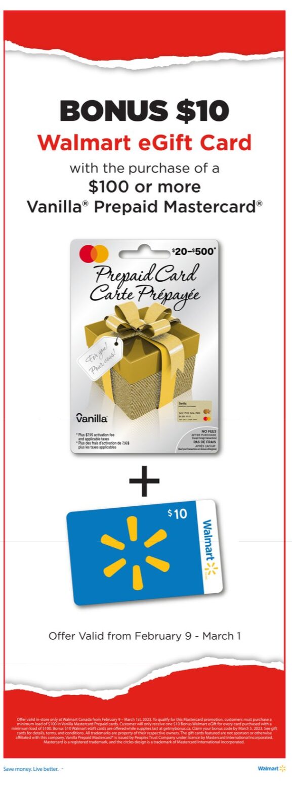  Walmart Purchase 100 Vanilla Prepaid MasterCard Card Receive Bonus 10 Walmart EGift Card 