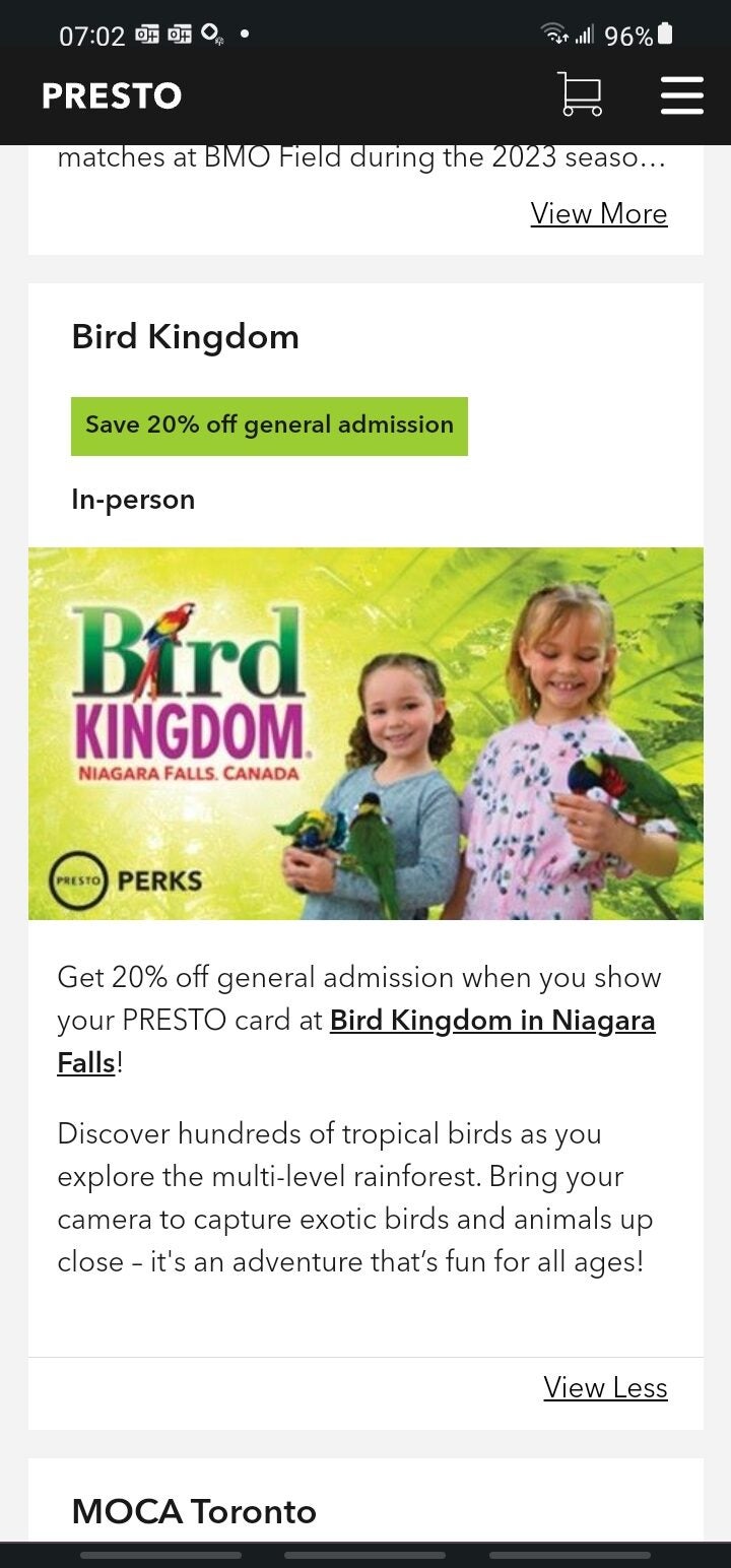 [Various] Ontario - attractions/show discounts w/Presto card. Zoo ...