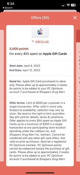 [PC Optimum] Apple Gift Cards - $50 = 5,000 PC Optimum Points (April 6 ...