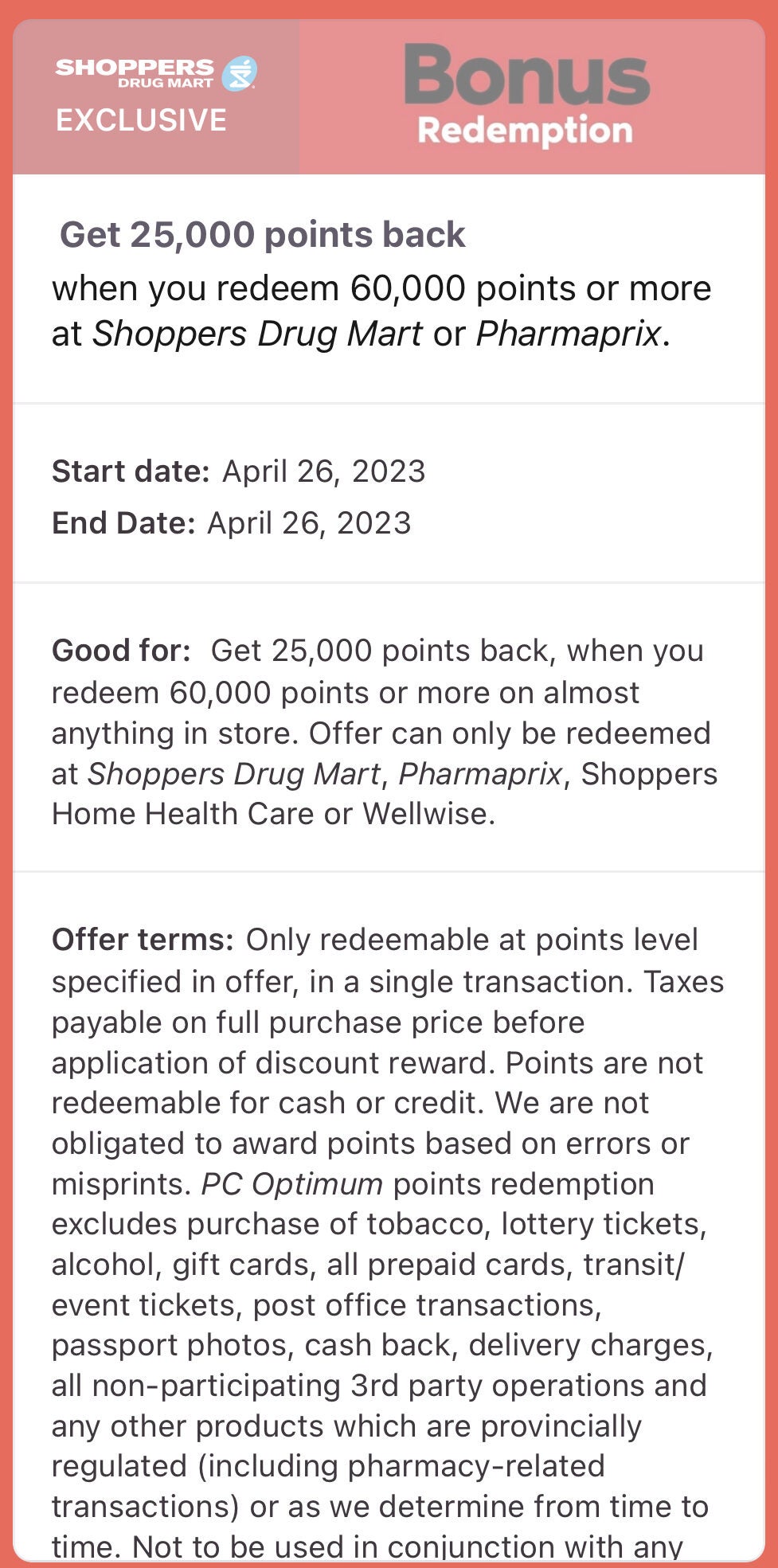 [Shoppers Drug Mart] Biggest Redemption Offer Makes a Comeback! 25K PCO ...