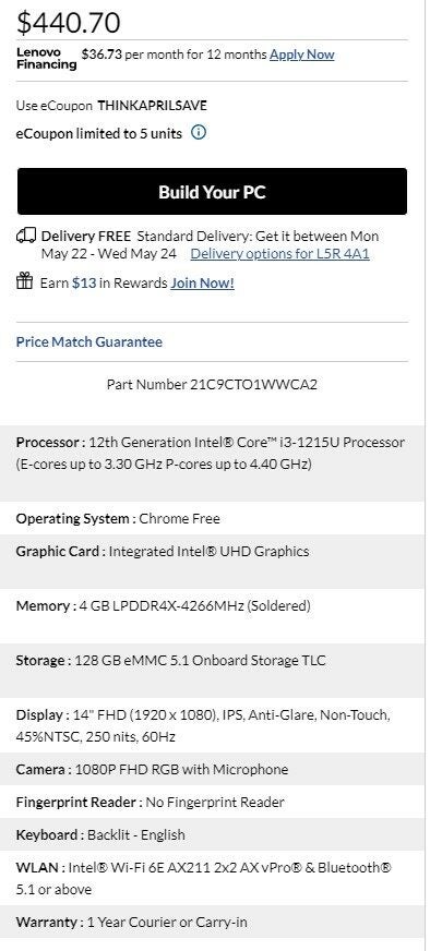 [Lenovo Canada] ThinkPad C14 Chromebook (14” Intel) Laptop - price ...