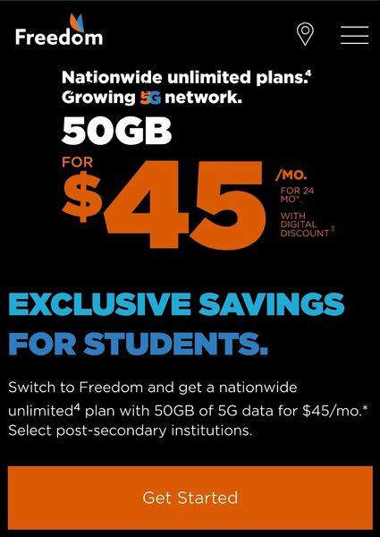 [Freedom Mobile] (YMMV) $45 50GB 5G Freedom Mobile plan for students ...
