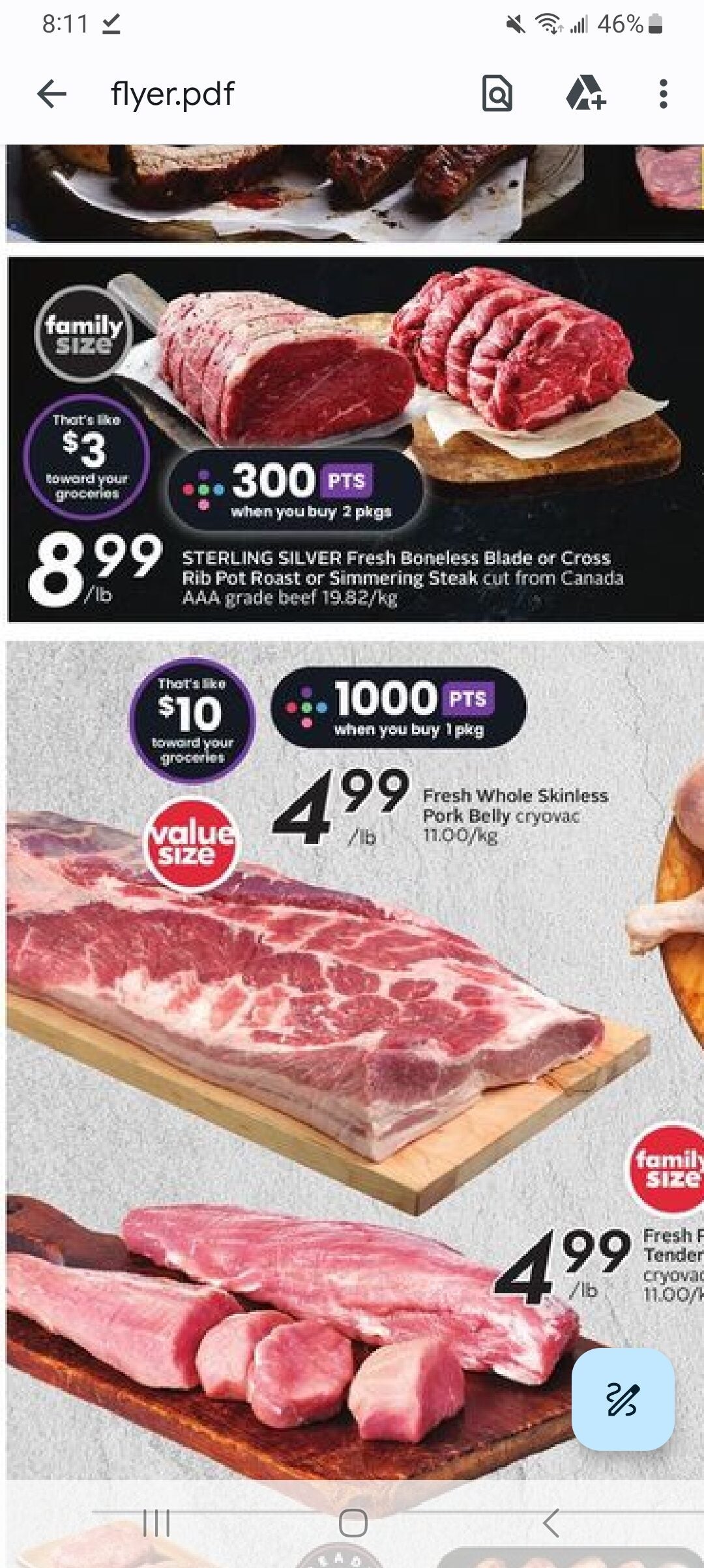 [Safeway] Safeway / Sobey's West - Pork Belly $4.99 / lb with 1000 ($10 ...