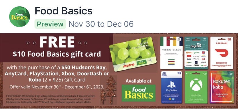 [Metro] [Food Basics] Get a $10 Gift Card w/ purchase of $50 The Bay ...