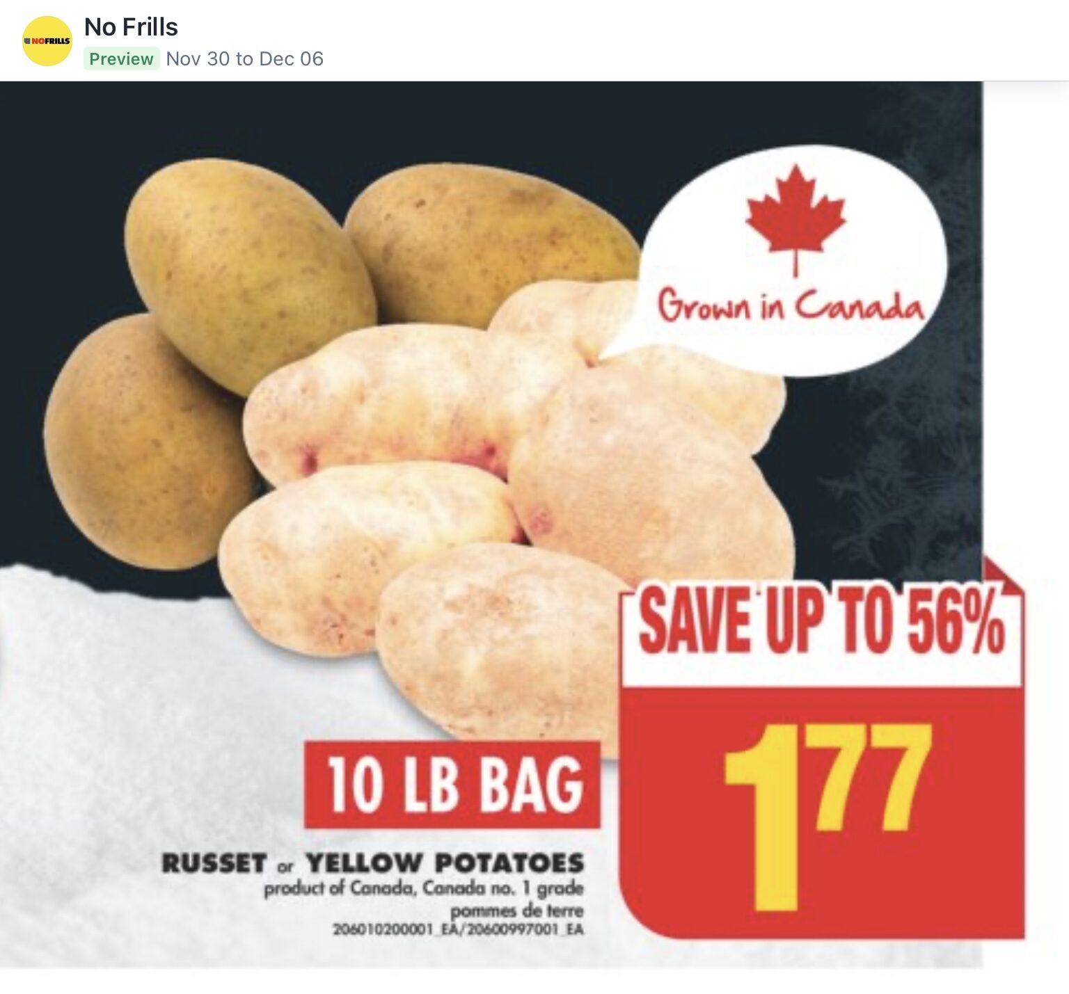 [No Frills] 10 LB Potatoes $1.77 / Jamieson Vitamins C or D $4.99 ...