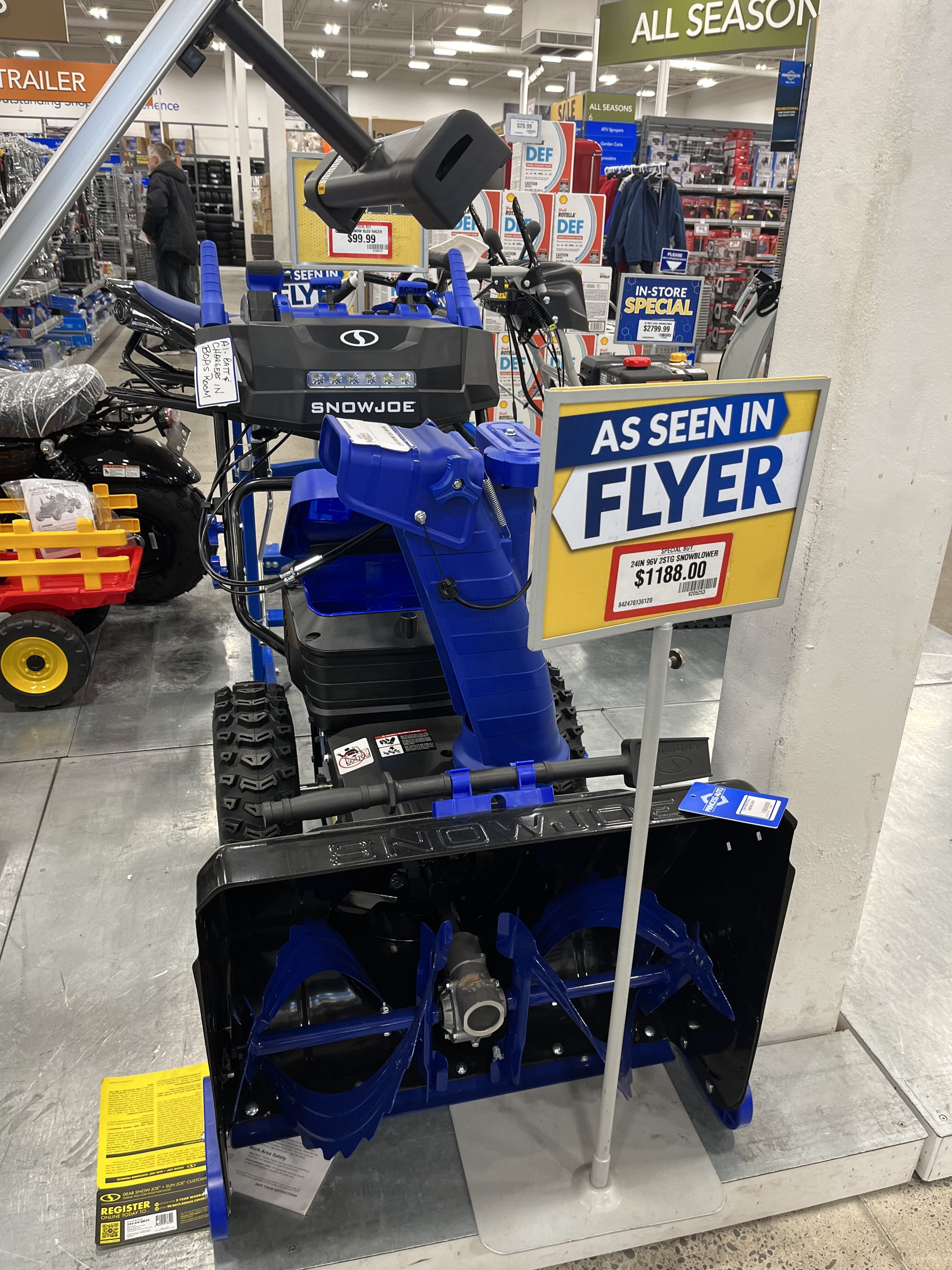 [Princess Auto] Snow Joe 96V 2 Stage Snowblower + 4 - 24V Batteries and ...