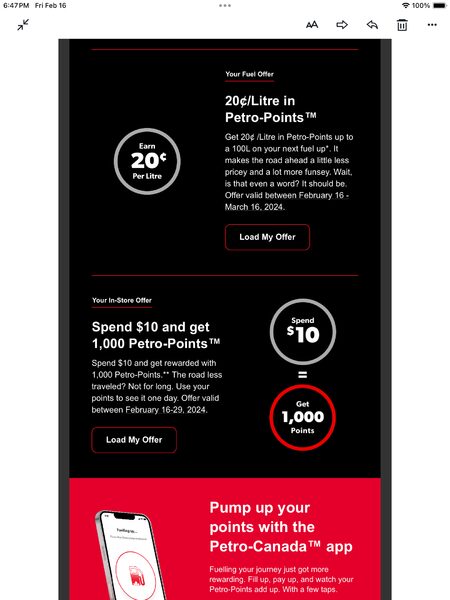[Petro Canada] Targetted - Spend $10, get 1,000 Petro points ...