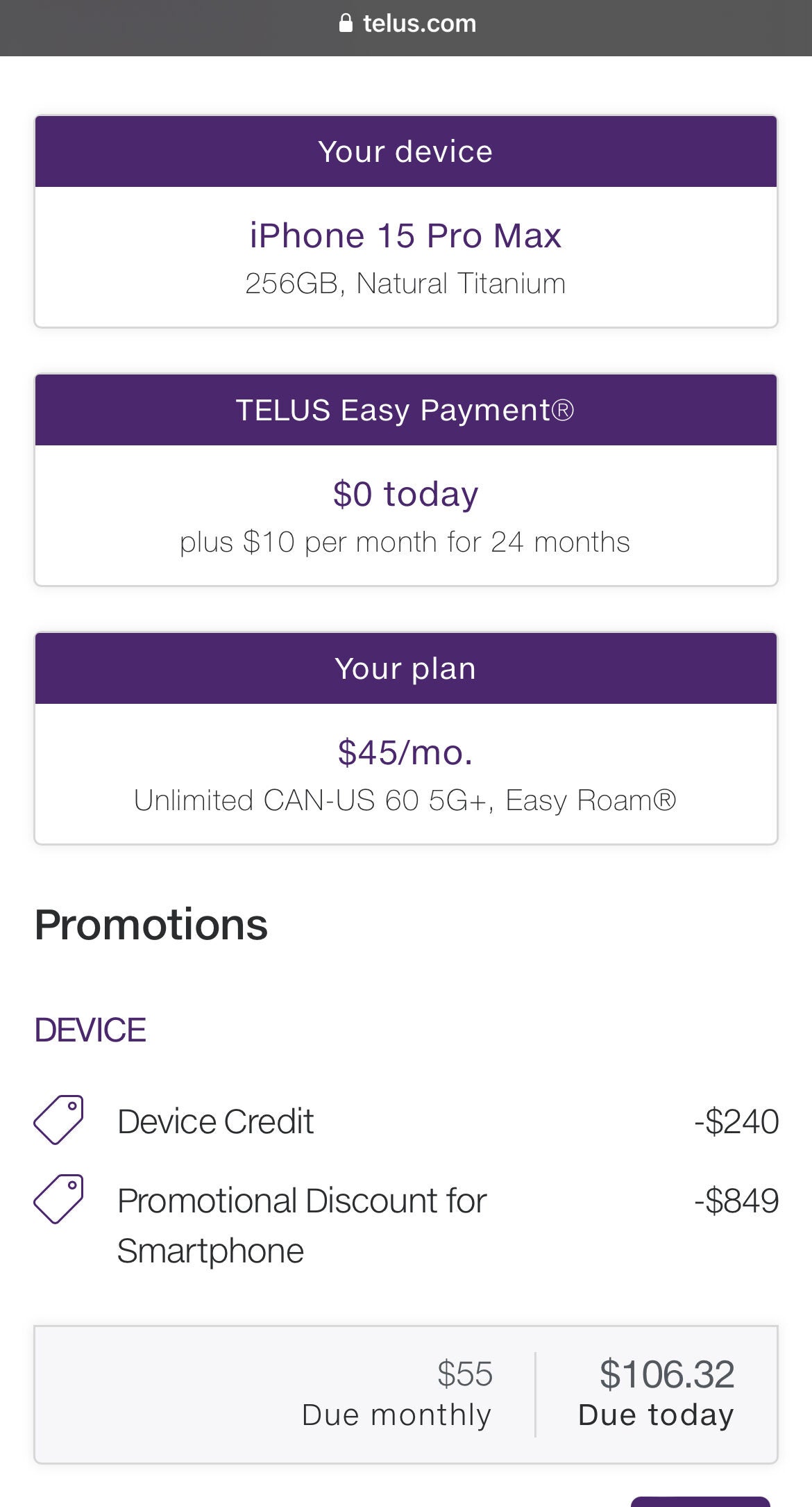 [Telus] Telus Epp QC -iphone 15 pro max 55$ - RedFlagDeals.com Forums