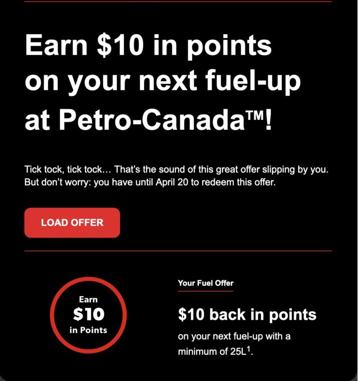[Petro Canada] [YMMV] 10,000 Petro Points ($10) when you fill 25L ...