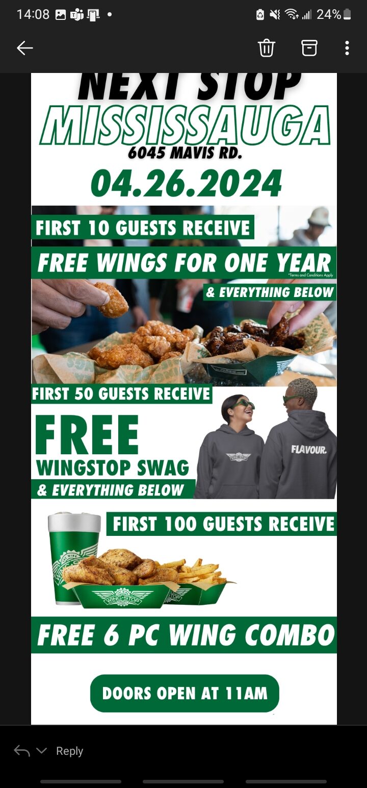[Wingstop] Mississauga - April 26. Wingstop grand opening deals ...