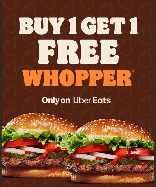 [Burger King] Ubereats - Burger King | Whopper BOGO Free. Pick-Up ...