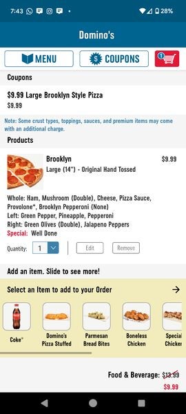 [Domino's Pizza] Large Brooklyn pizza for $9.99 at participating GTHA ...