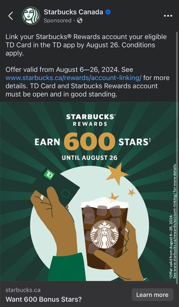 [Starbucks] Link your Starbucks Rewards account with a TD Card and earn ...