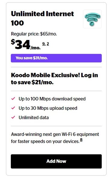[Koodo] $34/month home internet (Koodo customers) - RedFlagDeals.com Forums