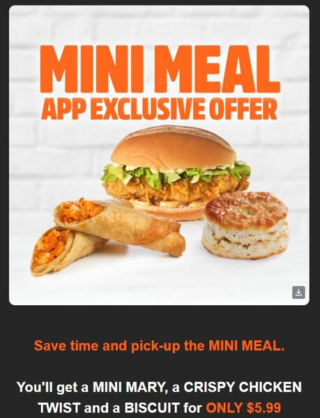 [Mary Brown's] MINI MARY, CRISPY CHICKEN TWIST and BISCUIT for $5.99 ...