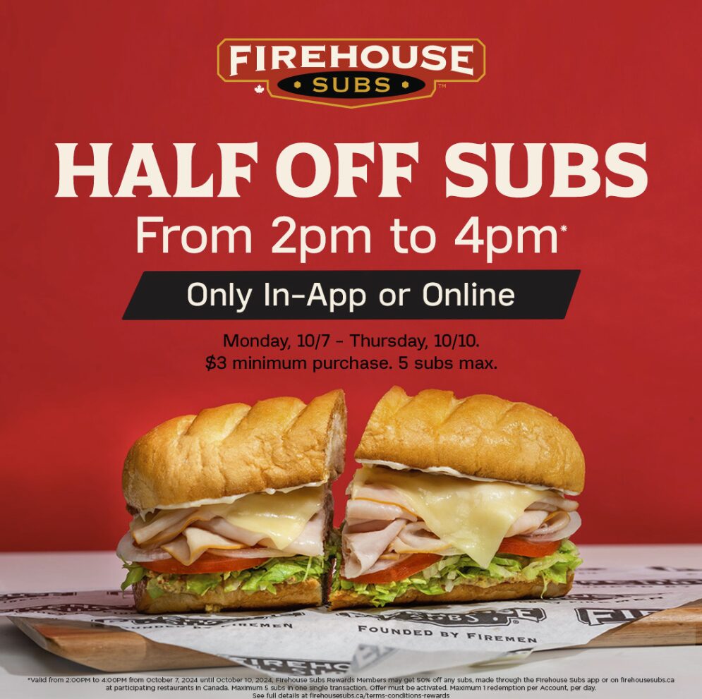 [Firehouse Subs] Firehouse Subs - 50% off Subs 2PM - 4PM through Oct 10 ...