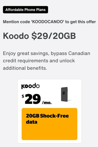 [Koodo] Koodo new customer $29-20gb or $34-50gb with free perk ...