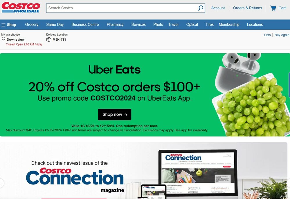 [Uber Eats] 20% off Costco Orders $100+ on the UberEats App (stack with 20% discounted GC ...