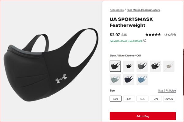 [Under Armour] Unisex UA Sportsmask Featherweight [$2.97 ...
