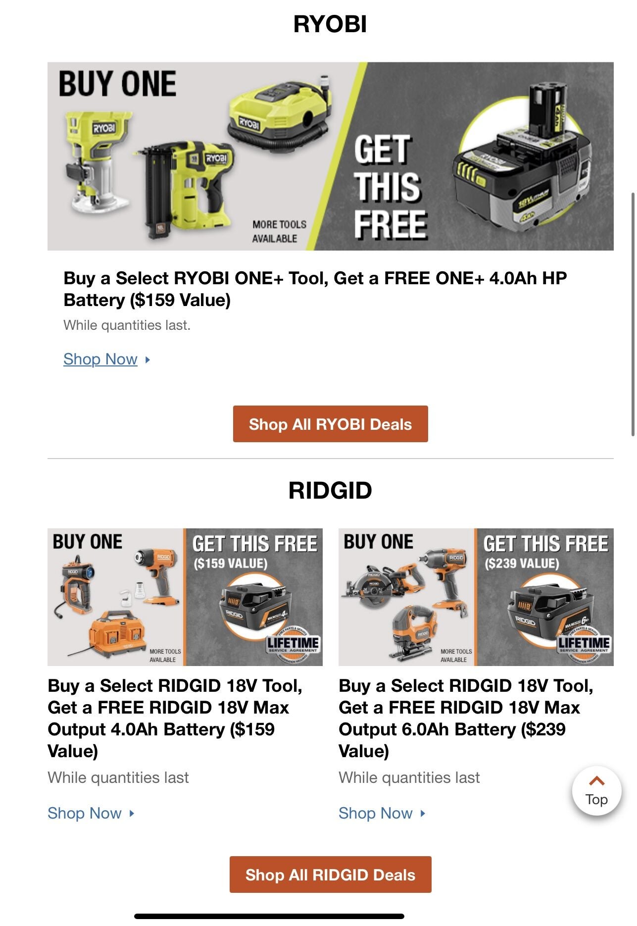 [Home Depot] Home Depot: Milwaukee|Ridgid|Ryobi Tools w/ Free battery ...