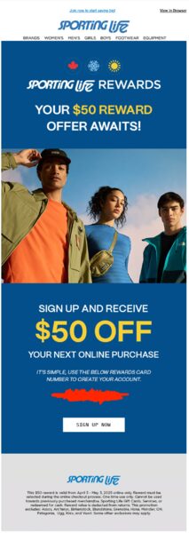 [Sporting Life] YMMV - Sporting Life $50 credit by email - RedFlagDeals ...