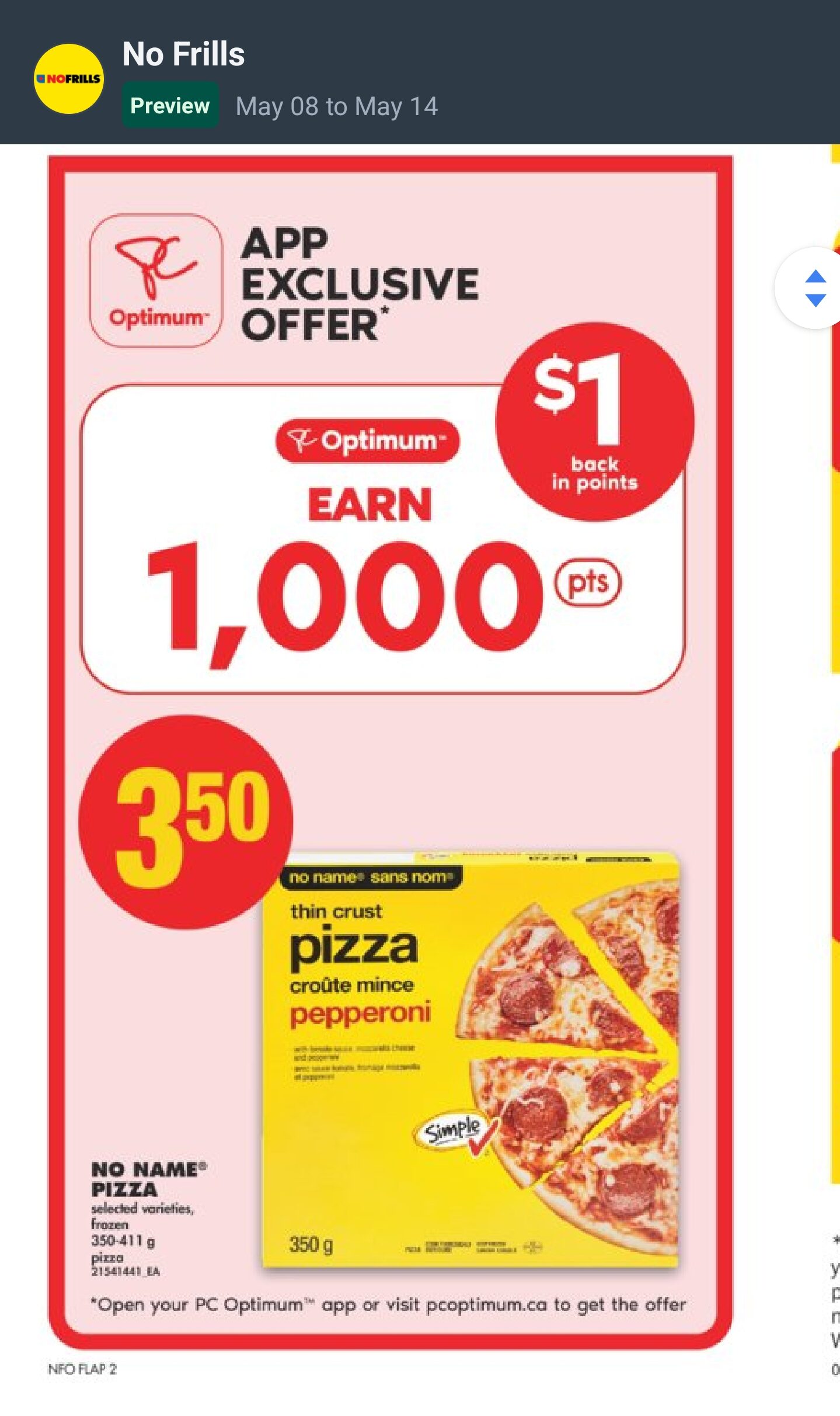 [No Frills] ON no name frozen pizza $3.50 + 1000 PCO; Neilson Trutaste ...
