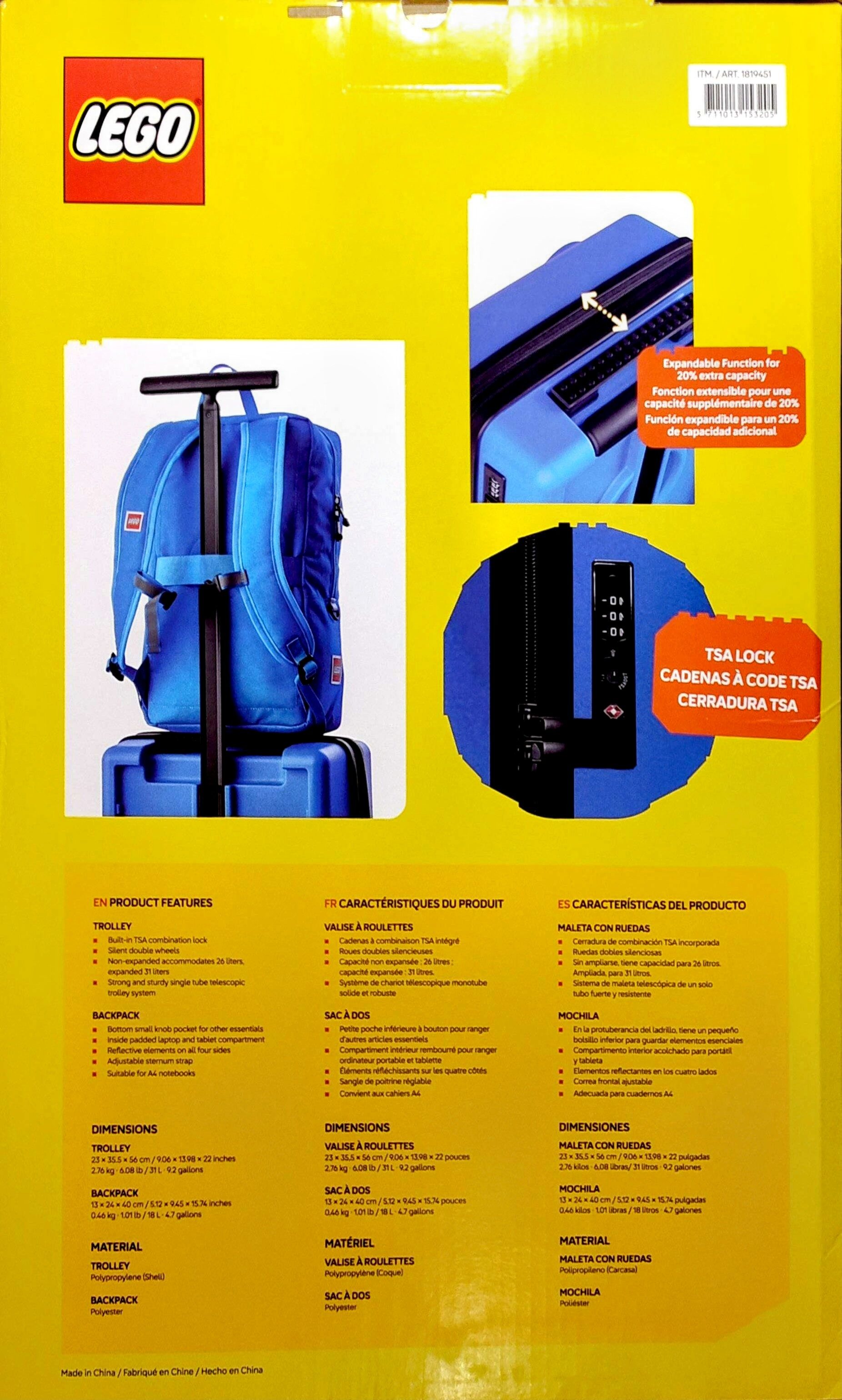 [Costco] Blue LEGO luggage set (Expandable Trolley and Backpack) $119. ...