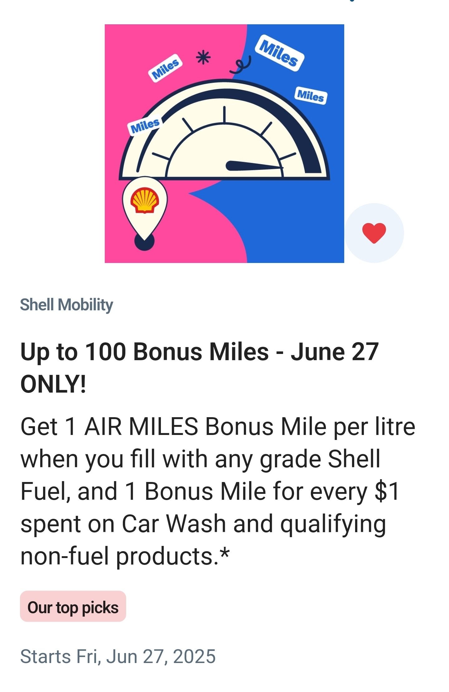 [Air Miles] Earn 1 bonus air miles per litre June 27 only ...