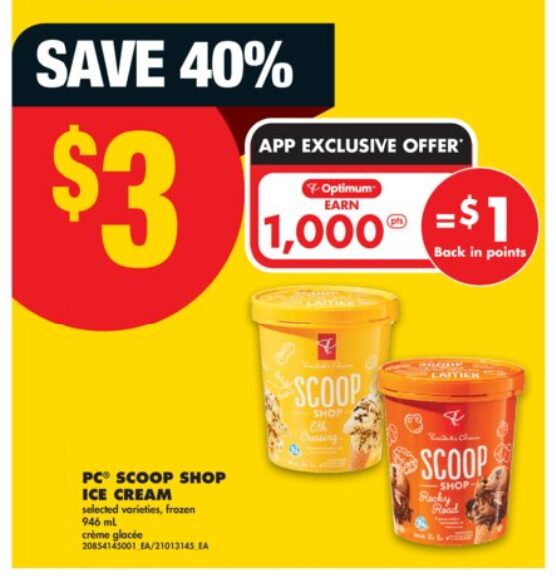 [No Frills] PC Scoop Shop Ice Cream 946ml $3.00 + 1000 PCO points (reg ...