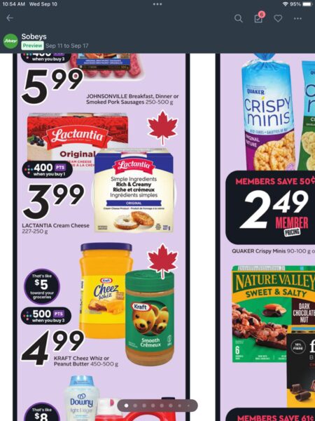[Sobeys] [Safeway] Lactantia Cream Cheese 227-250g $3.99 + 400 Scene ...