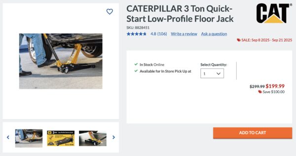 [Princess Auto] Caterpillar 3 Ton Quick-Start Low-Profile Floor Jack ...
