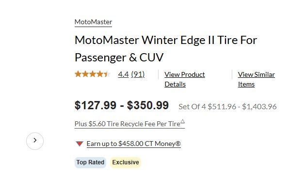 [Canadian Tire] MotoMaster Winter Edge II Tires - Earn up to $479.6 CT ...