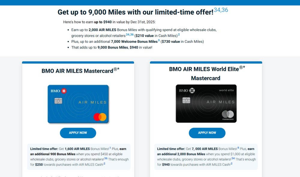 [BMO] BMO Air Miles Credit Card | 9000 Air Miles ($940 Cash) FYF for WE ...